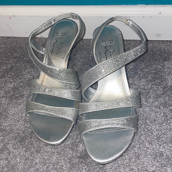 The Touch of Nina | Shoes | Silver Sparkly Mini Heels Size 8m | Poshmark